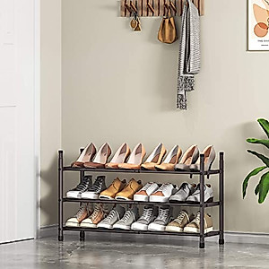 TZAMLI 3-Tier Stackable Closet Shoe Rack Organizer, Expandable and Adjustable Metal Shoes Shelf Storage Small Shoe Rack for Entryway Dorm, Brown