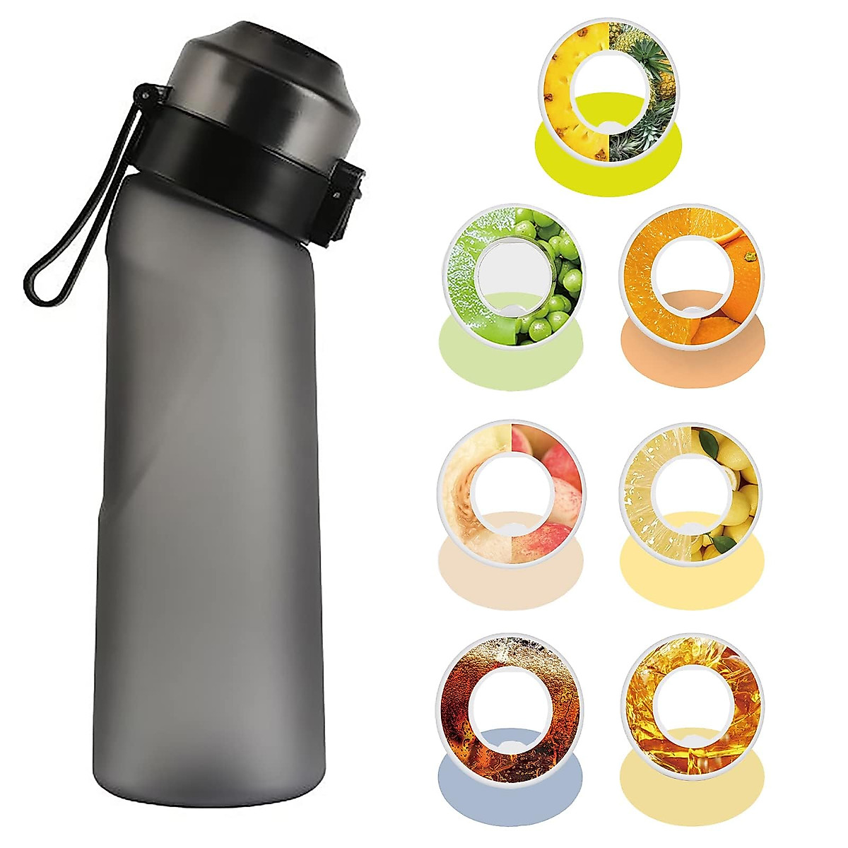 Dacnod Water Bottle with Flavor Pods,Fruit Fragrance Water Bottle,Scent Water Cup,Sports Water Cup Suitable for Outdoor Sports(A.Black(21.9 Oz/650ml)+7Pods), PODS-1