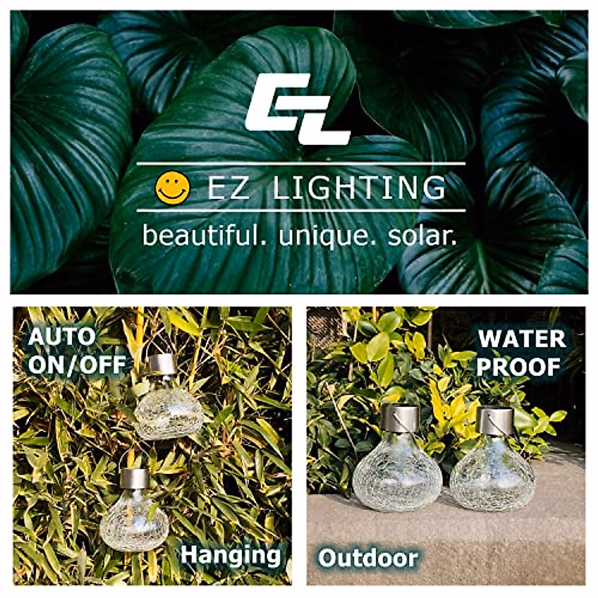 EZ Solar Lantern, 2 Pack Outdoor Lanterns Waterproof Hanging Solar Lights Table Patio Porch Garden Backyard Decor (Warm White)