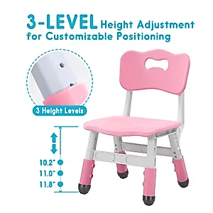 JIAOQIU Kids Chair Height Adjustable Toddler Chair Max Load 220LBS Plastic Indoor Outdoor Chair for Children Age 1-6 School Home Daycare Use Pink