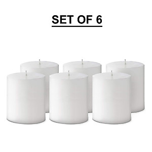 AURA DECOR 2x2Inch High Pillar Candles, Set of 6. White, Unscented. Bulk Buy, Using a Wax Blend. Ideal for Wedding, Emergency Lanterns, Spa, Aromatherapy, Party, Reiki, Candle Gardens