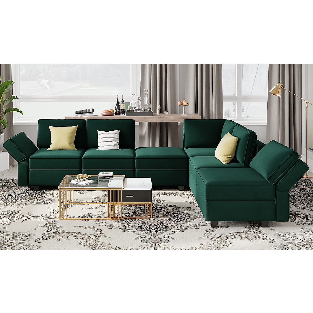 Belffin Storage Ottoman Module for Modular Sectional Sofa Square Seat Cube Velvet Foot Stool Green