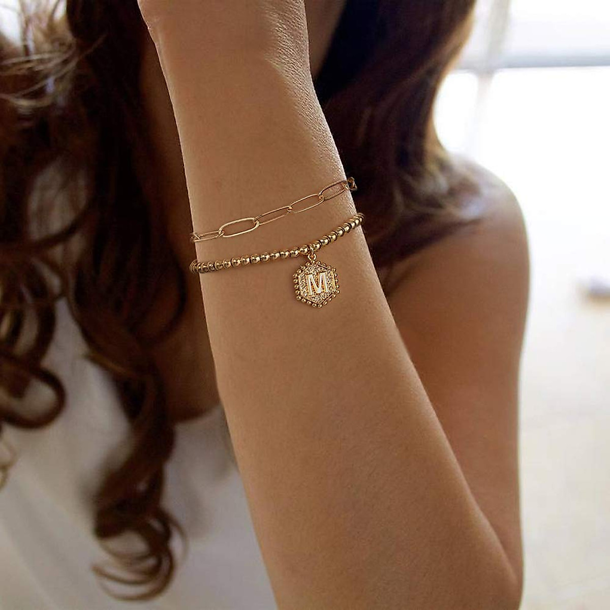 IEFWELL Dainty Gold Bracelets for Women - Gifts for Girls Gold Bracelets for Women Non Tarnish Initial Bracelets for Teen Girl Gifts Trendy Stuff Initial A Gold Beaded Bracelets Jewelry for Women