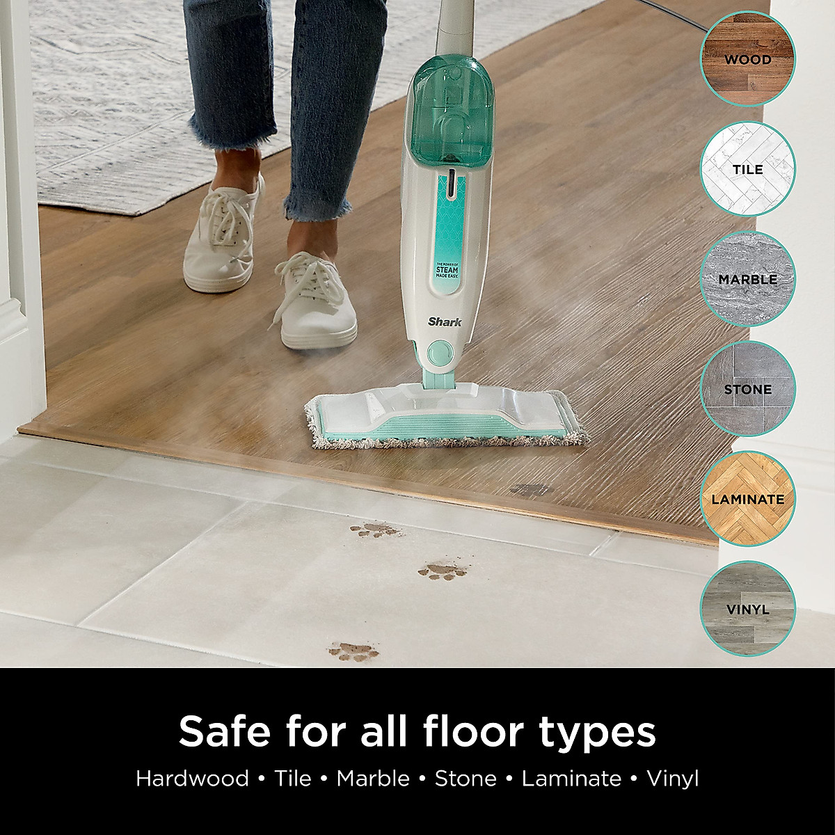 Shark S1000 Steam Mop, White/Seafoam