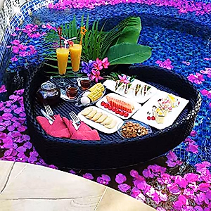 Creative Heart-Shaped Floating Pool Tray, Handmade Carefully Rattan Woven Serving Basket Table & Bar for Sandbars, Spas, Bath, and Parties, Serving Drinks, Brunch, Food on The Water