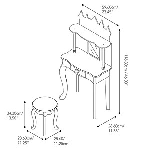 Teamson Kids Dreamland Princess Play Vanity Set with Mirror, Shelf, Storage Drawer, Stool, and Accessories for 12" Dolls, White an Pink