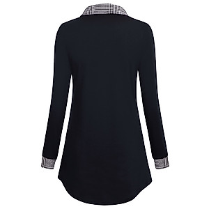 Gaharu Pullover Tunic Tops Ladies Long Sleeve Fall Top Lapel Tunic Sweaters for Women to Wear With Leggings Flowy Shirts Comfy Sweatshirts Black and White,L