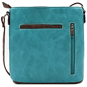 Western Rhinestone Cross Tooled Leather Concealed Carry Purse Crossbody Handbag Women Single Shoulder Bag (#2 Turquoise)