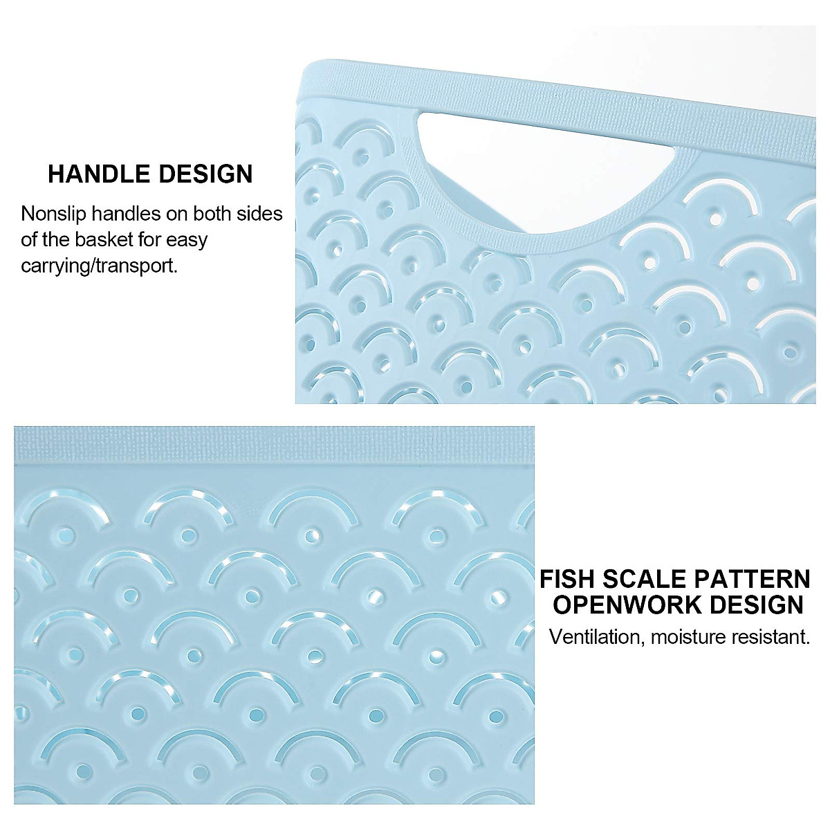 STARVAST 5 Pack Plastic Storage Baskets, Portable Blue Fish Scale Pattern Hollow Desktop Storage Bin Box with Handle for Kitchen, Bathroom, Kids Room or Nursery Storage – 9.4 x 7.1 x 4.1 inches