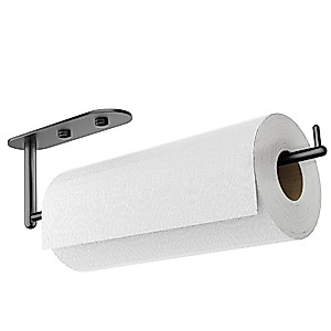 Oukimly Paper Towel Holder Under Cabinet - Paper Towel Rack Wall Mount Self Adhesive or Drilling Stainless Steel Paper Rolls Holder for Kitchen Bathroom,Matte Black