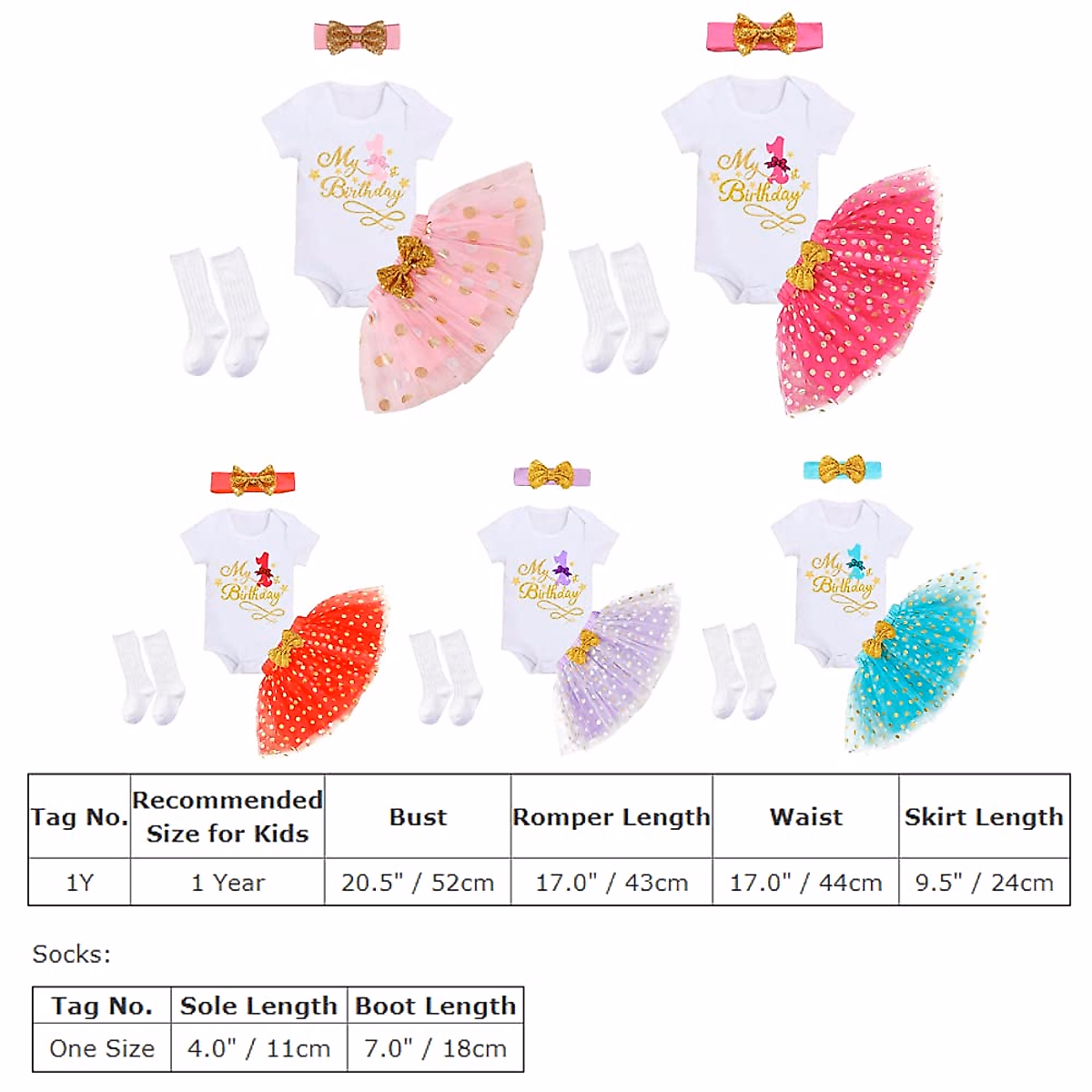 Mini Polka Dots It's My 1/2 /1st /2nd/3rd Birthday 4 Piece Outfits for Cake Smash Romper Bodysuit Tutu Skirt Set Headband Socks Formal Baptism Christening Dance Evening Ball Gown Pink-1st 1T