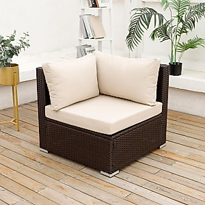 RADIATA Conversation Sets Outdoor Patio Furniture Corner Sofa Set Gray PE Rattan Wicker Conversation Sets (Brown)