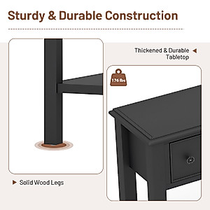 Giantex Narrow Console Table with Storage - 60" Long Sofa Side Table w/ 4 Drawers & Open Shelf, Solid Wood Legs, Rectangular Entry Table, Retro Entryway Table for Living Room Hallway, Foyer, Black