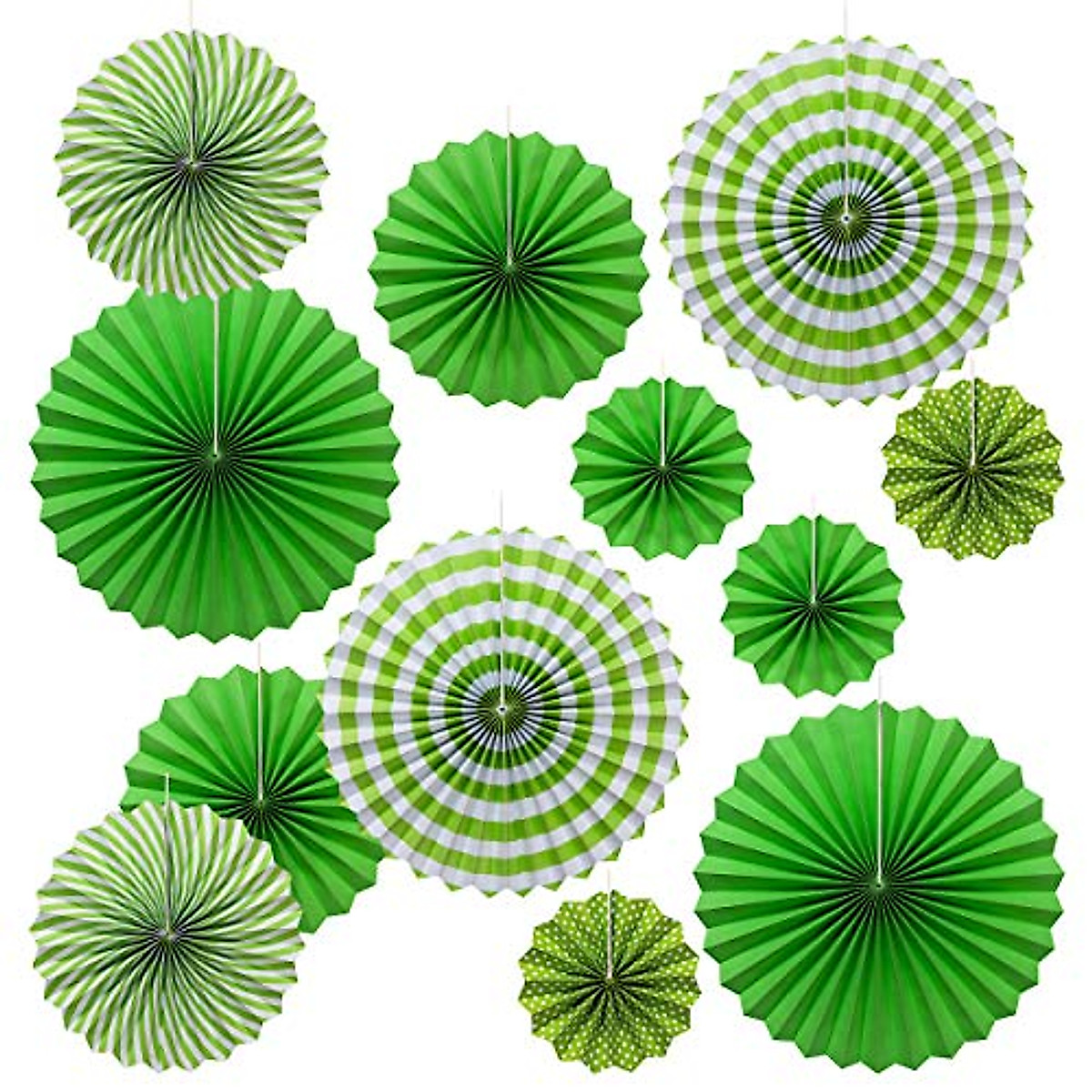 ONUPGO Green Paper Fan Decorations Set -12PCS Hanging Paper Fans Flower Set, Mexican Fiesta Kids Round Pattern Paper Garlands Party Favor Banner for Wedding Birthday Baby Shower Event Accessories