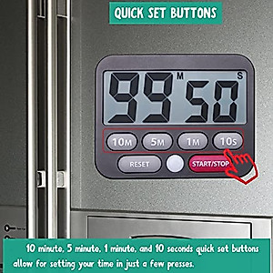 Searon Digital Countdown Kitchen Timer, 3.3" LCD Display, Quick Setting, Alarm On/Off LED Flashing Alarm, Magnets and Stand for Cooking Classroom Kids Homework Fitness
