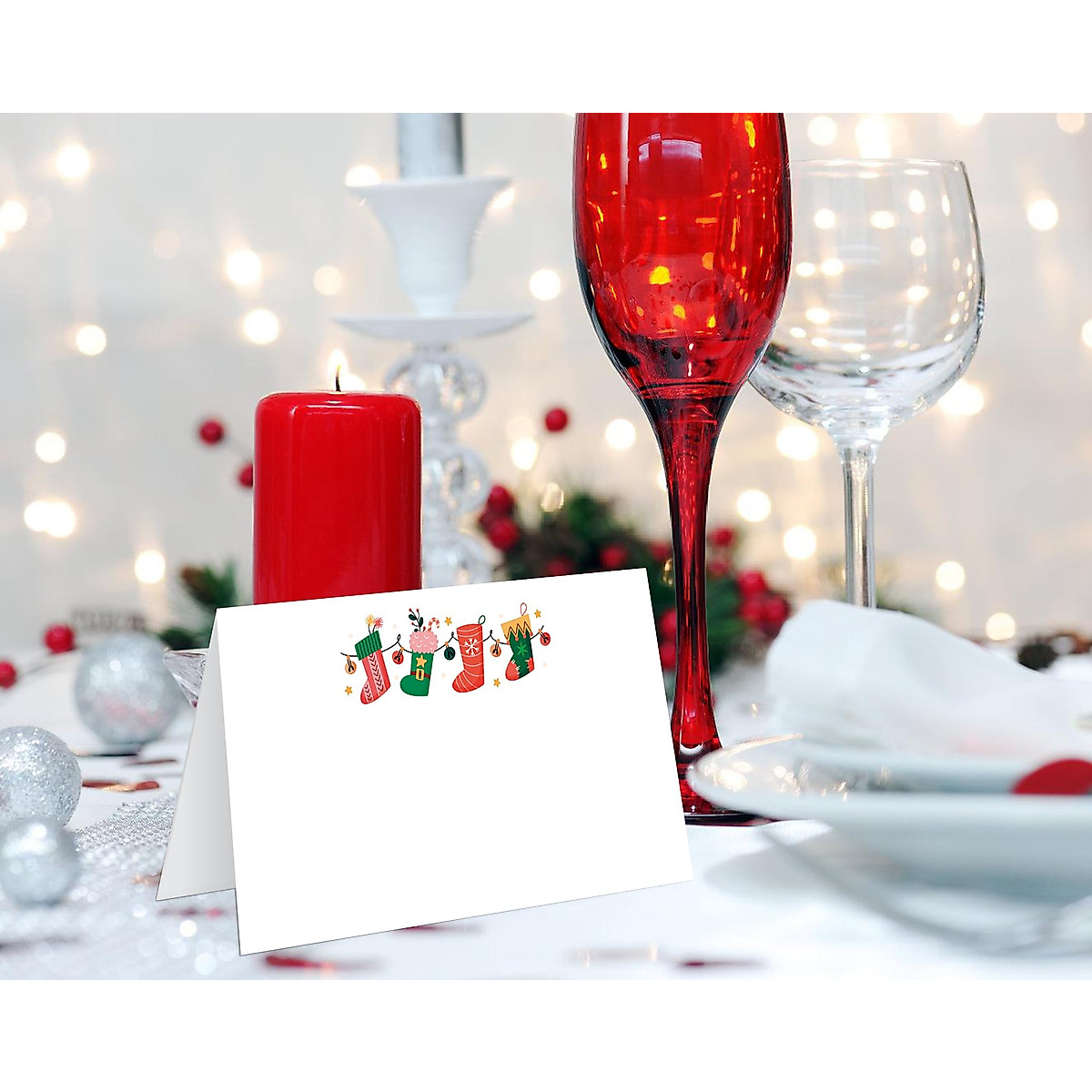 25 Pack Christmas Tent Place Cards, Place Cards for Table Setting, Folded Eggshell Paper Name Tent Cards for Christmas Holiday Dinner Decorations - CM02