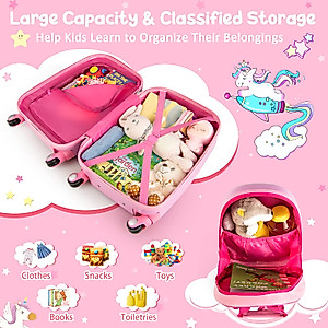 HONEY JOY Kids Luggage, 12" Toddler Backpack & 18" Travel Suitcase with Wheels, Lightweight Toddler Girls Suitcase, Durable ABS Hardshell, 2Pcs Carry On Luggage Set for Boys Girls