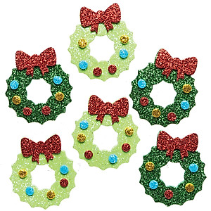 Baker Ross FE917 Christmas Wreath Glitter Foam Stickers - Pack of 100, Kids Stickers, Ideal for Children's Arts and Crafts Projects, Great for Card Making and Scrapbooking