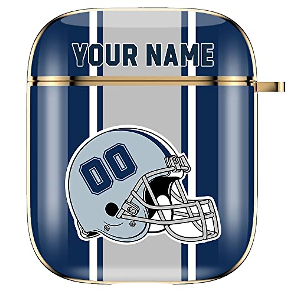 Custom Name & Number AirPods 1 & 2 Case Cover, Dallas Personalized Fans Gift Football Helmet Protective Air Pods 2nd 1st Cover with Keychain