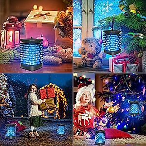 Arzerlize Blue Solar Christamas Lights Outdoor Waterproof 99LED Lantern, USB or Solar Powered Hanging Solar Outdoor Lights Flickering Flame Deck Light Garden Decoration Yard Patio Landscape Blue 2P