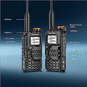 QUANSHENG UV-K5 Walkie Talkie Dual Band 5W Rechargeable Two Way Radio NOAA Emergency Weather Receiver with Type-C Charging Cable, Headset (Black 1 Pack)
