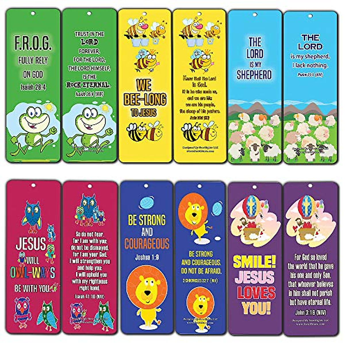 Bookmarks for Kids Children (60 Pack)- Animal Religious NIV Bible Cards - Lion Bee Frog Owl Sheep - John 3:16 Christian Gifts Wall Room Decor Homeschooling Scrapbooking Journal Art Craft