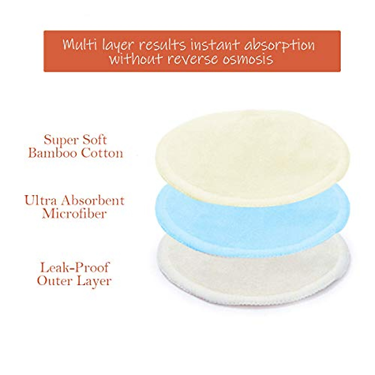 Jakuva 16 Pack Organic Bamboo Nursing Nipple Pads with Laundry Bag, Reusable Nursing Bra Pads, Ultra Soft, Leak-Proof, Washable Nipplecovers for Breast Feeding (Medium, 3.9")