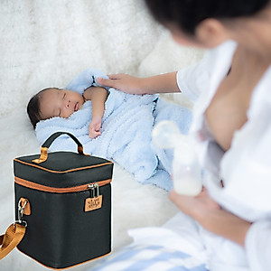 Jax 2020 Breastmilk Cooler Bag, Insulated Container for 6 Bottles, Keeps Milk Fresh, Adjustable Shoulder Strap, Pocket for Ice Pack, Black