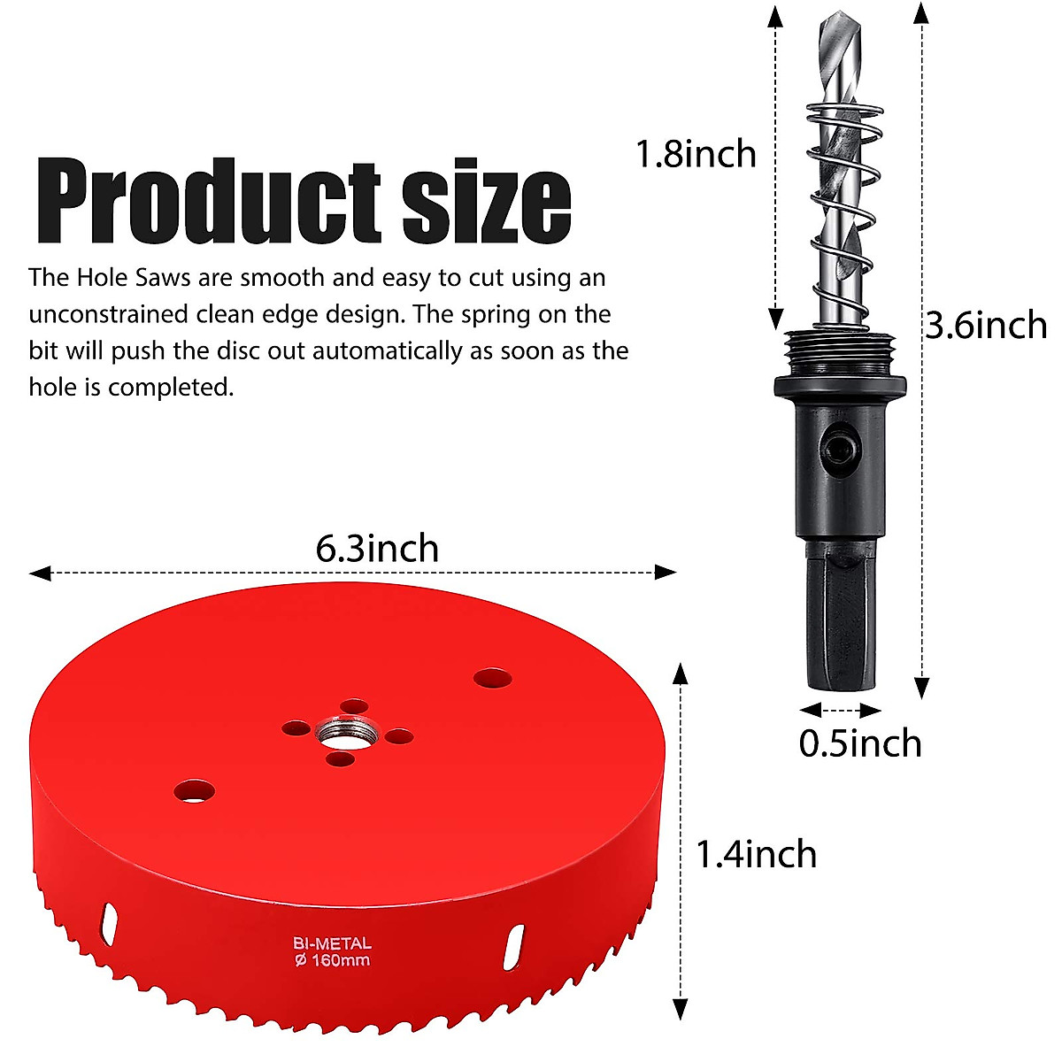 Hole Saw M42, Corn Hole Drilling Cutters, Heavy Duty Metal Hole Cutter for Wood Cornhole Boards Aluminum Plastic with Open Saw (Red,160 mm/ 6.3 Inch)