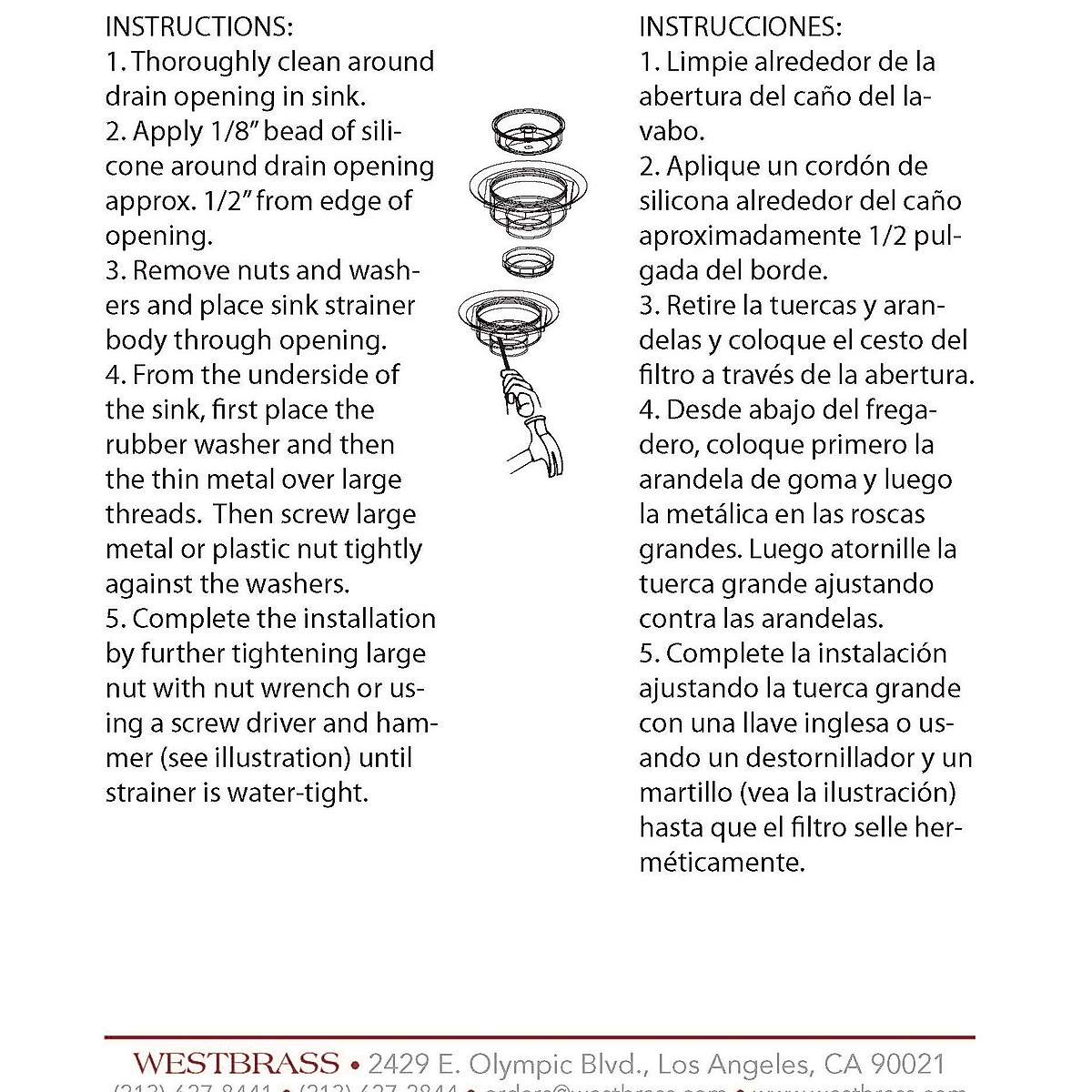 Westbrass D214-20 3-1/2" Post Style Large Sink Kitchen Basket Strainer, 1-Pack, Stainless Steel