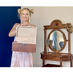 Blake & Lake Locking Wood Storage Box - Decorative box for Home or Office - Wooden Box with Hinged Lid Keepsake Box with Lock Oak Box for Home (Dark Oak)