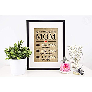 Personalized Christmas Gifts for Mom, Mother Daughter Gifts, Birthday, Anniversary: My Greatest Blessings Call Me MOM, Burlap Print -"MOM" CAN BE CHANGED TO ANY NAME! (UP TO 20 NAMES & DATES!)