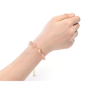 PESOENTH Pink Rose Quartz Crystal Healing Bracelet Women Natural Gemstone Beads Anxiety Yoga Medititaion Spiritual 14K Gold Bracelet Jewelry