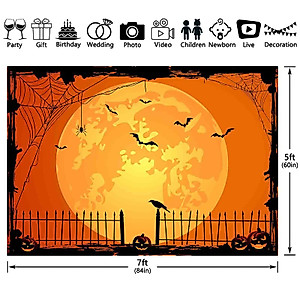 Swepuck 7x5ft Orange Halloween Photo Backdrop for Parties Large Pumpkin Patch Moon Picture Photography Background Kids Witch Haunted House Decorations Banner