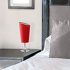 Simple Designs LT2061-RED Mini Chrome Angled Fabric Shade Table Lamp, Red