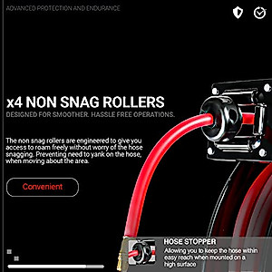 ReelWorks Air Hose Reel Retractable 3/8" Inch x 80' Foot Max 300PSI Longest Ever Hybrid Polymer Hose Industrial Steel Construction