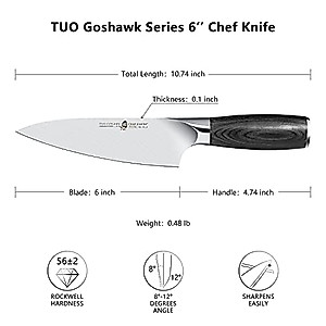 TUO 6 inch Chef Knife, Kitchen Knife Gyuto chef Knife, German High-Carbon Stainless Steel, Comfortable Pakkawood Handle, Full Tang with Gift Box, Goshawk Series
