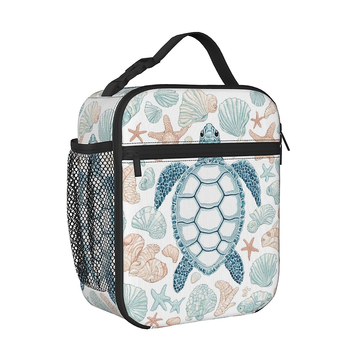 KiuLoam Insulated Lunch Box Sea Turtle Starfish Shells Reusable Lunch Bag With Shoulder Strap For Women/Men/Girls/Boys Lunchbox Meal Tote Bag