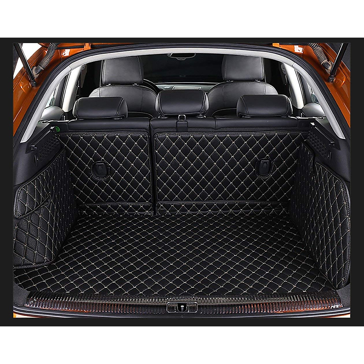 Worth-Mats Trunk Mat Compatible with Porsche Cayenne SUV Fuel 2019-2024 3D Full Coverage Cargo Liner Black with Gold Stitching