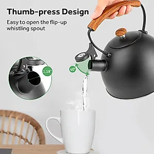 YSSOA Whistling Stovetop Tea Kettle, 3.2 Quart Stainless Steel Teapot with Cool Touch Ergonomic Handle, Hot Water Fast to Boil, Black