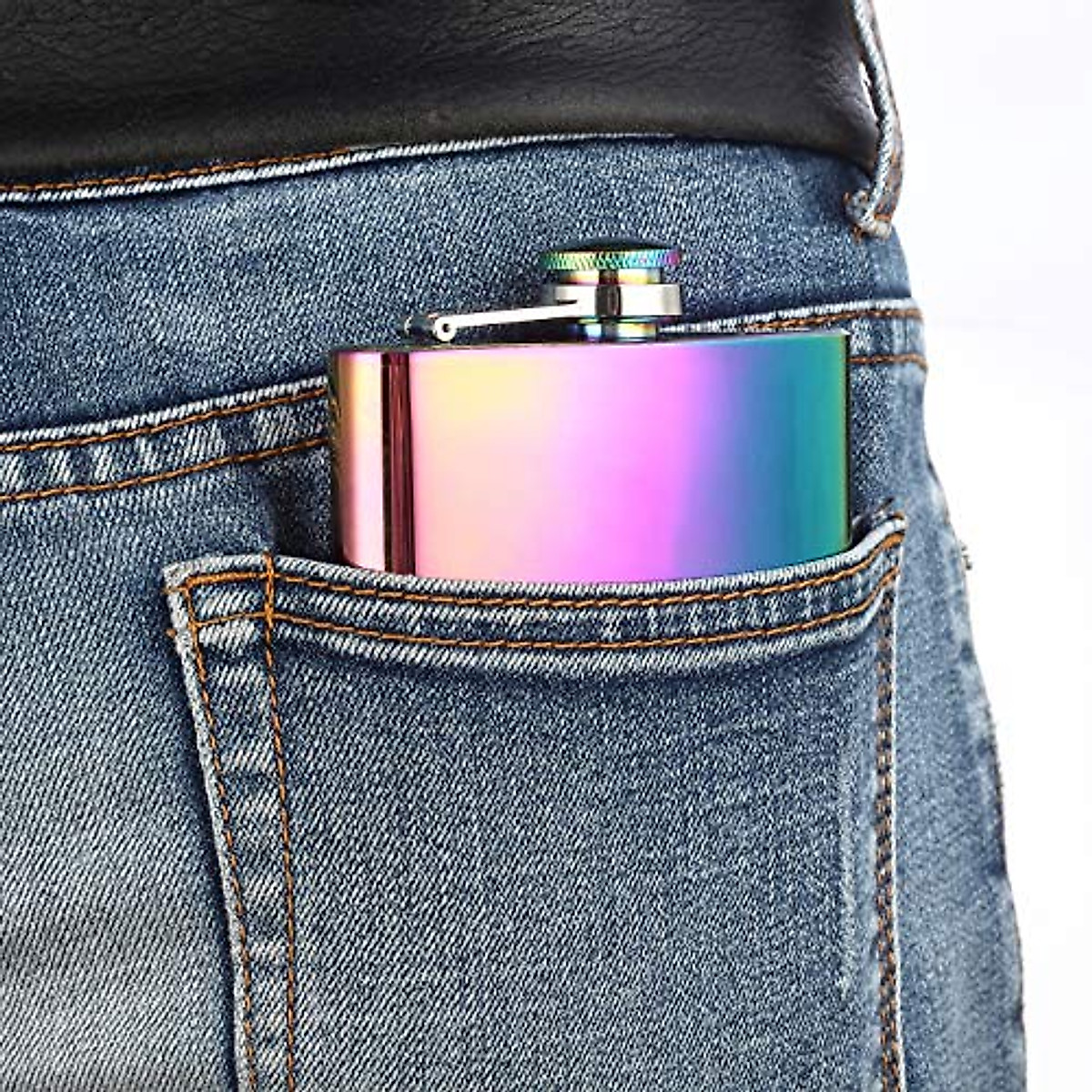 YFS Solid Rainbow Colored Flask for Liquor and Funnel, 8 Oz Leak Proof Stainless Steel Pocket Hip Flask