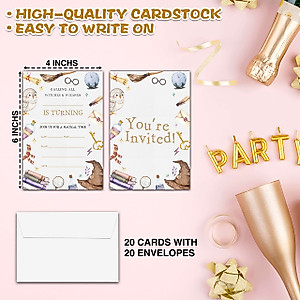 Chuxvon Magical Wizard Birthday Party Invitations, Retro Birthday Invitation, Double-Sided Fill In Invites, Magical School Birthday Party Decorations, 20 Cards With 20 Envelopes(D10)