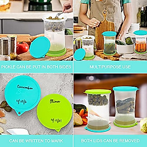 SOPHICO Pickle and Olives Jar Container with Strainer, 56oz Leak-proof Juice Separator Sieve Food Saver Storage Containers (Large Size)