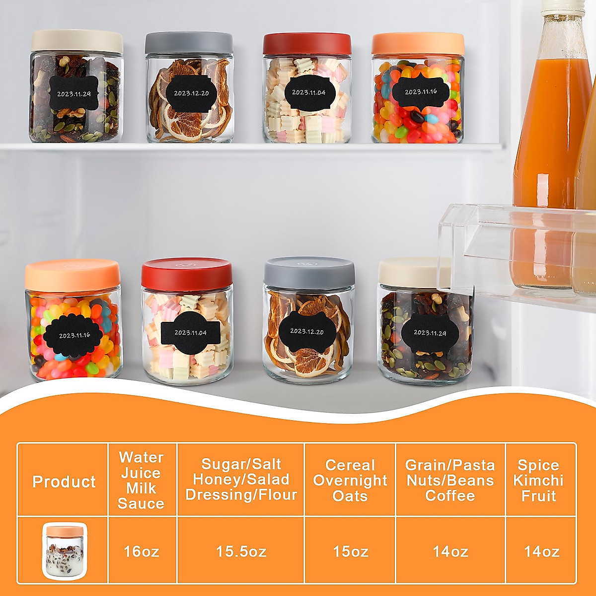 Hushee 12 Pcs 16 oz Overnight Oats Containers with Lids Wide Mouth Mason Jars Leak Proof Yogurt Containers with Lids Meal Containers for Parfait Fruit Salad Dressing Beans Sugar Storage Supplies