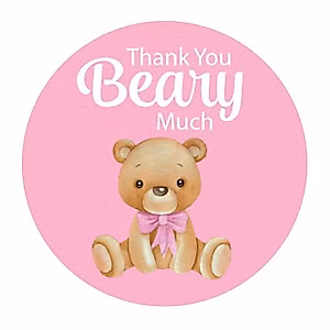 Thank You Small Stickers Teddy Bear Baby Shower Girl Favor Labels Set of 189 (1 Inch Round)
