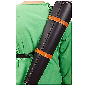 GEGEXIAOWU Medieval Retro Back Quiver Bow Leather Arrow Holder with Large Pouch Handmade Straps Belt Bag (Black, ONE Size)