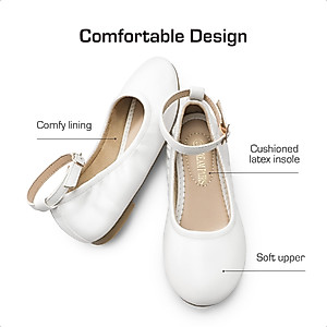 DREAM PAIRS Girls Dress Shoes Girl's Ballerina Flat Ankle Strap Ballet Flats for Toddler/Little Kid/Big Kid,Size 2 Little Kid,White,Sole-FINA-K