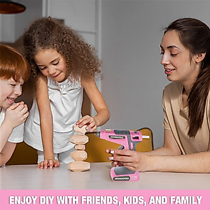 WORKPRO Pink Cordless Hot Melt Glue Gun, 7.2V Rechargeable Fast Preheating Glue Gun Kit with 20 Pc Premium Mini Glue Stick, Automatic-Power-Off Glue Gun for Art, Craft, Decoration - Pink Ribbon