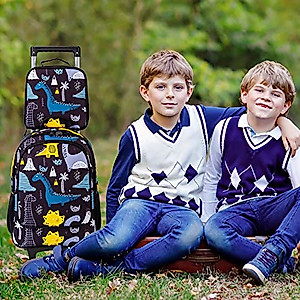 gxtvo Kids Rolling Backpack, Roller Wheels Boys Bookbag - Wheeled Suitcase Elementary School Bag - 3PCS Dinosaur