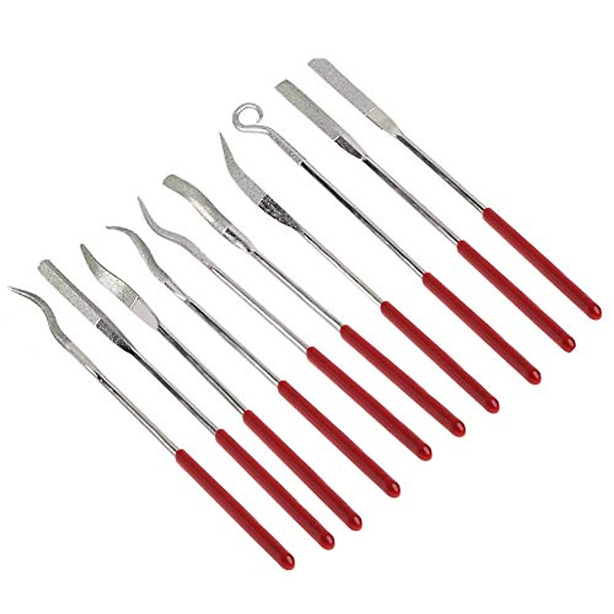 Yakamoz 10 Pcs Assorted Mini Diamond File Set Flat Needle Square Round Shape Rifler Files for Metal Jewelers Glass Wood Carving Craft Handy Curved Files Tool - 3x140mm
